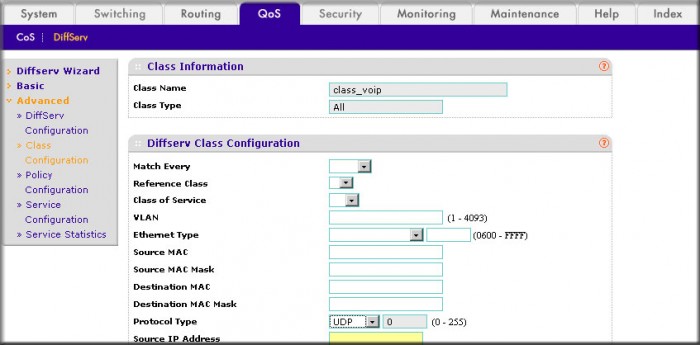 How do I configure differentiated services (DiffServ) for Voice over IP (VoIP) using the web ...
